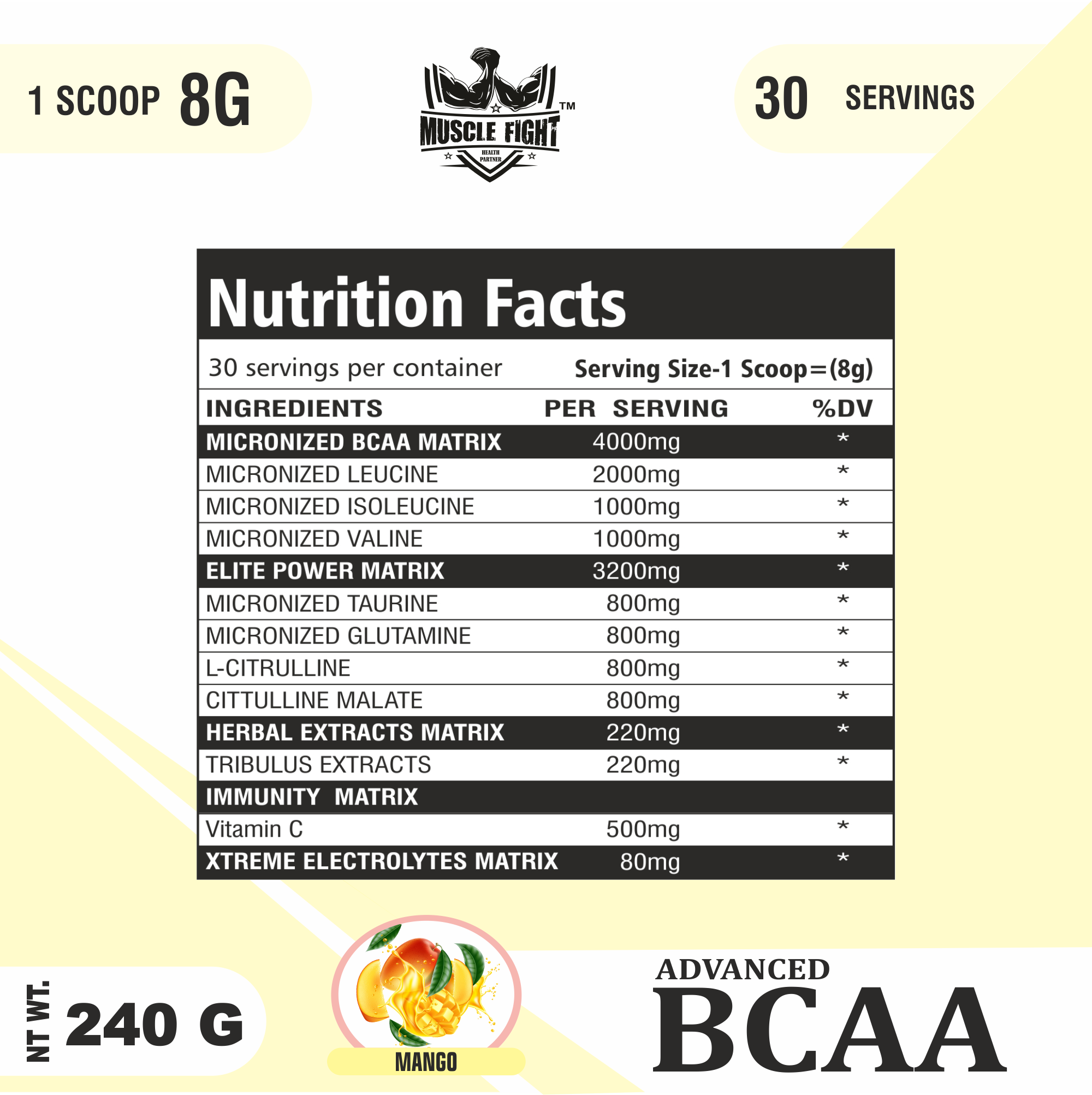 purvit Muscle Fight Bcaa Advanced Mango 240g - MUSCLE FIGHT | Health ...